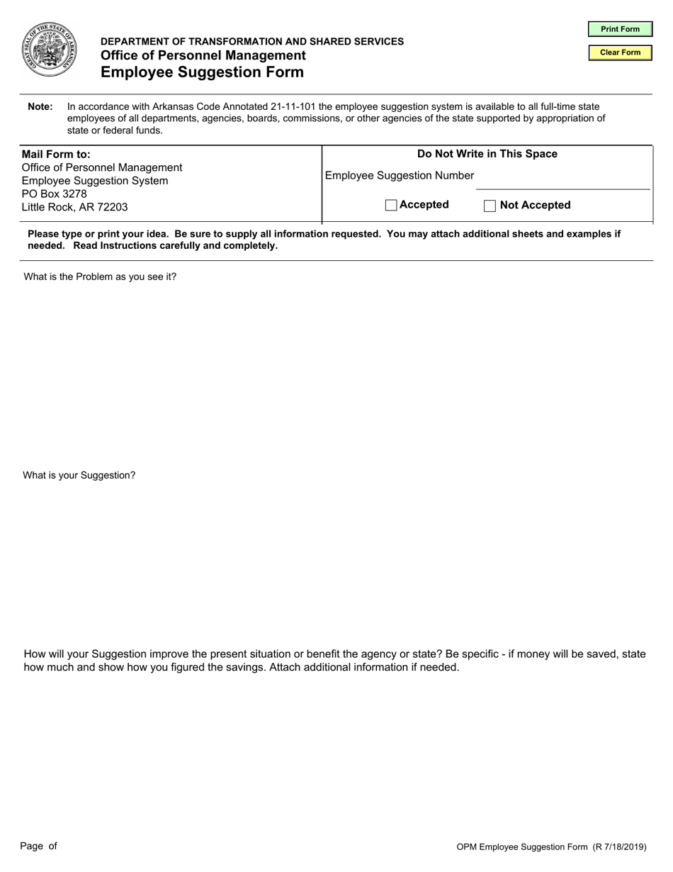 Arkansas Employee Suggestion Form Download Fillable PDF | Templateroller