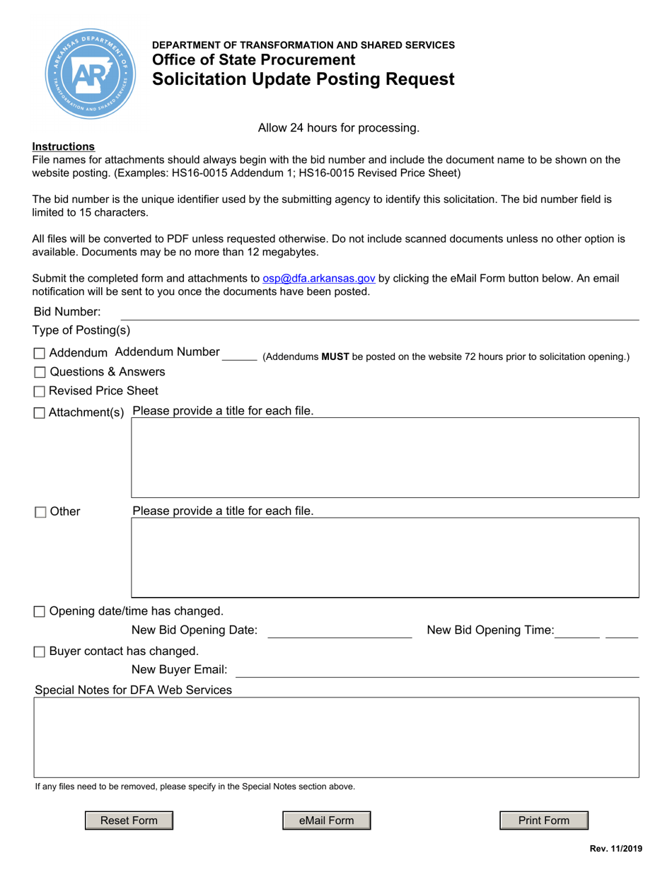 Arkansas Solicitation Update Posting Request - Fill Out, Sign Online ...