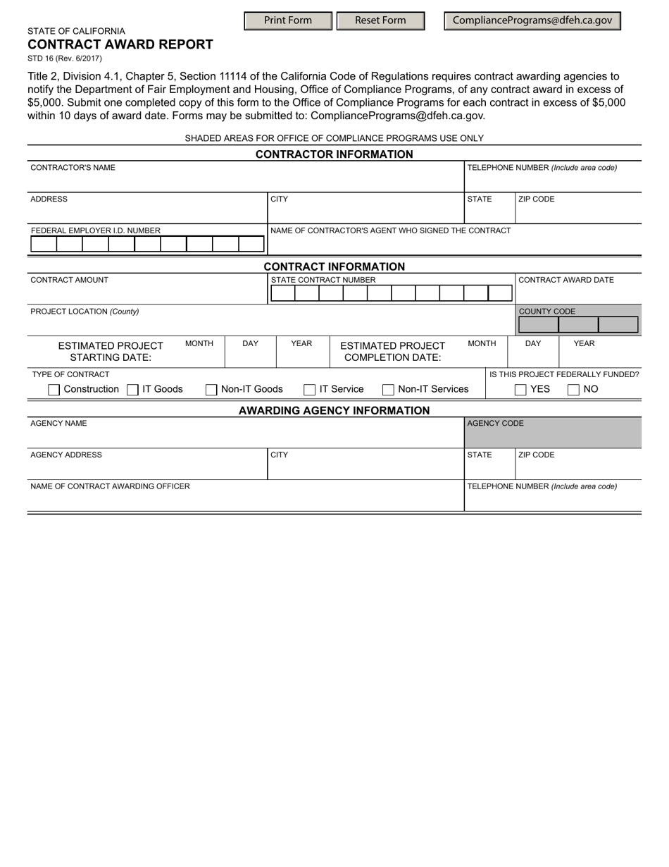Form STD16 - Fill Out, Sign Online and Download Fillable PDF ...