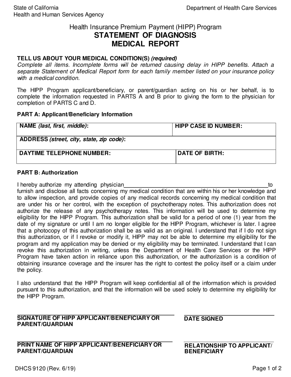 Form DHCS9120 Download Fillable PDF Or Fill Online Statement Of 