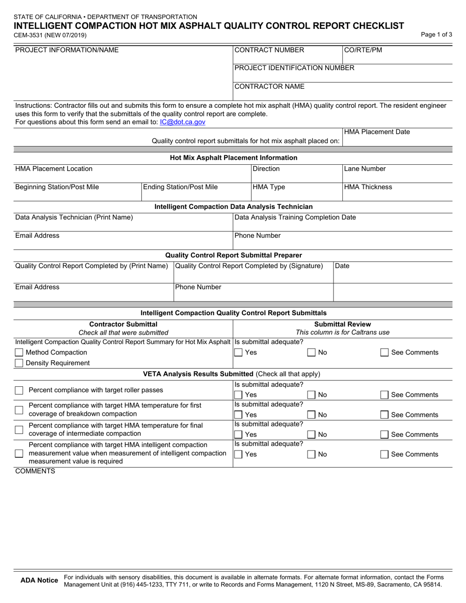 Form CEM-3531 - Fill Out, Sign Online and Download Fillable PDF ...