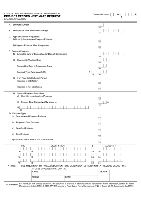 Form CEM-6101 Download Fillable PDF or Fill Online Project Record ...