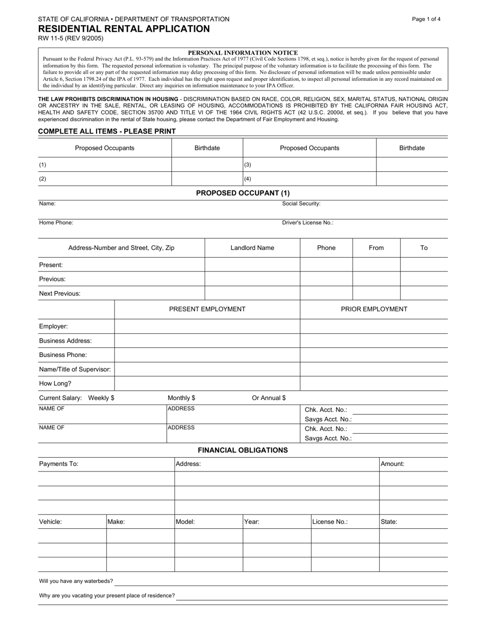 Form RW11-5 Download Fillable PDF or Fill Online Residential Rental ...