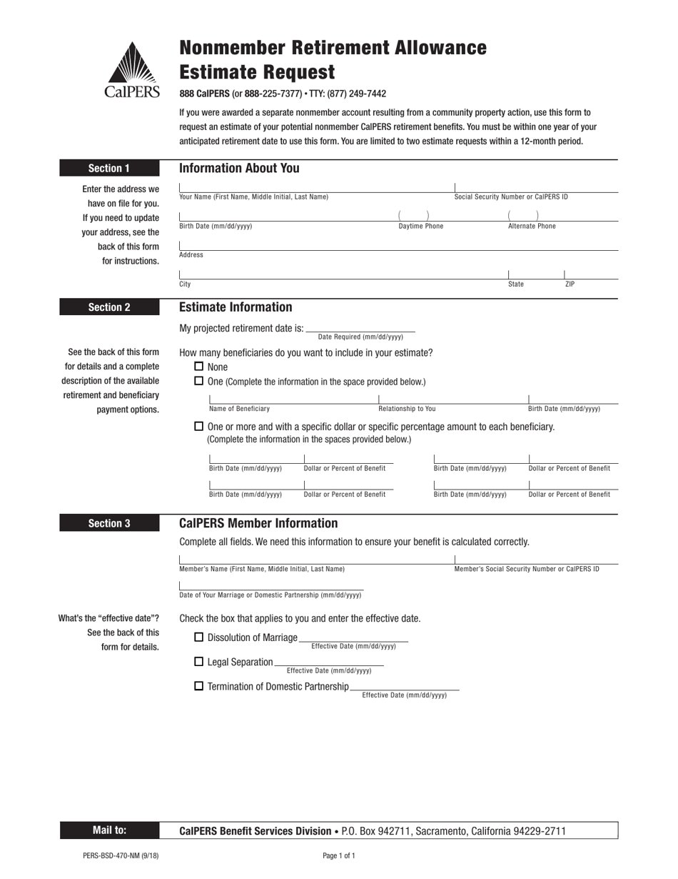 Form PERS-BSD-470-NM Download Fillable PDF or Fill Online Nonmember ...