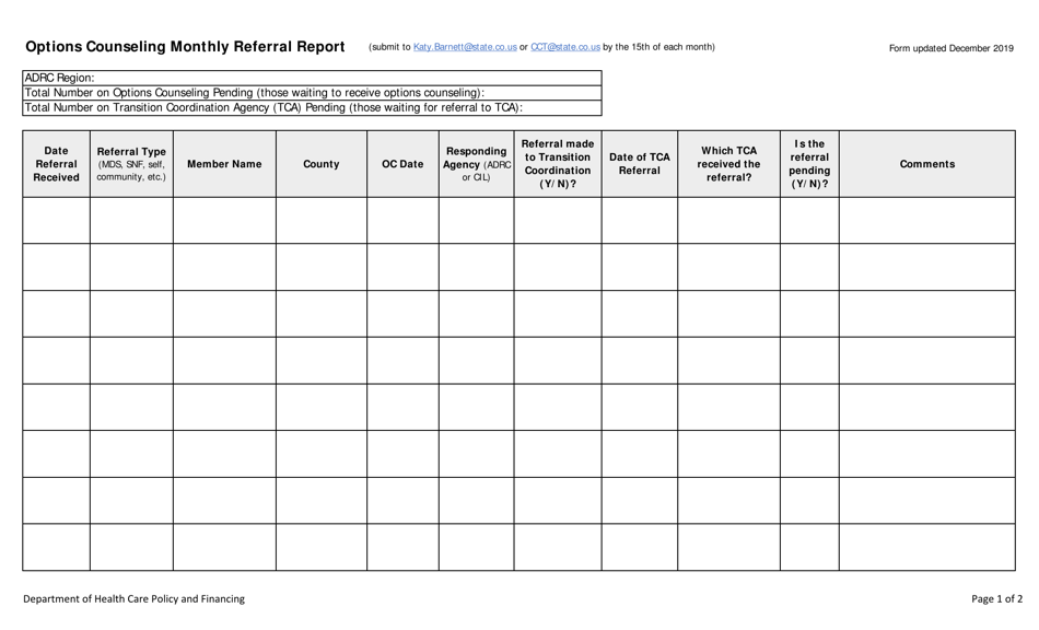 Colorado Options Counseling Monthly Referral Report - Fill Out, Sign ...