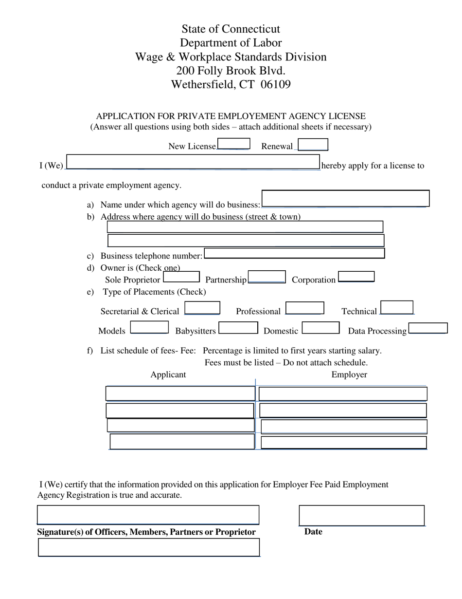 Connecticut Application for Private Employment Agency License - Fill ...