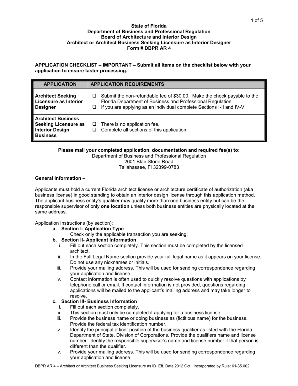 DBPR Form AR4 - Fill Out, Sign Online and Download Printable PDF ...