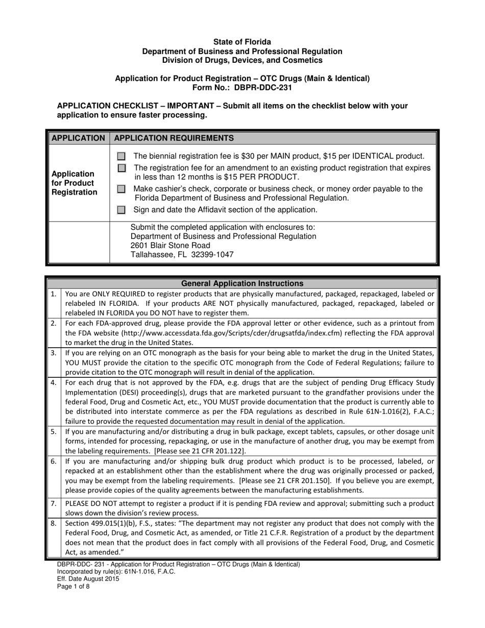 Form DBPR-DDC-231 - Fill Out, Sign Online and Download Printable PDF ...