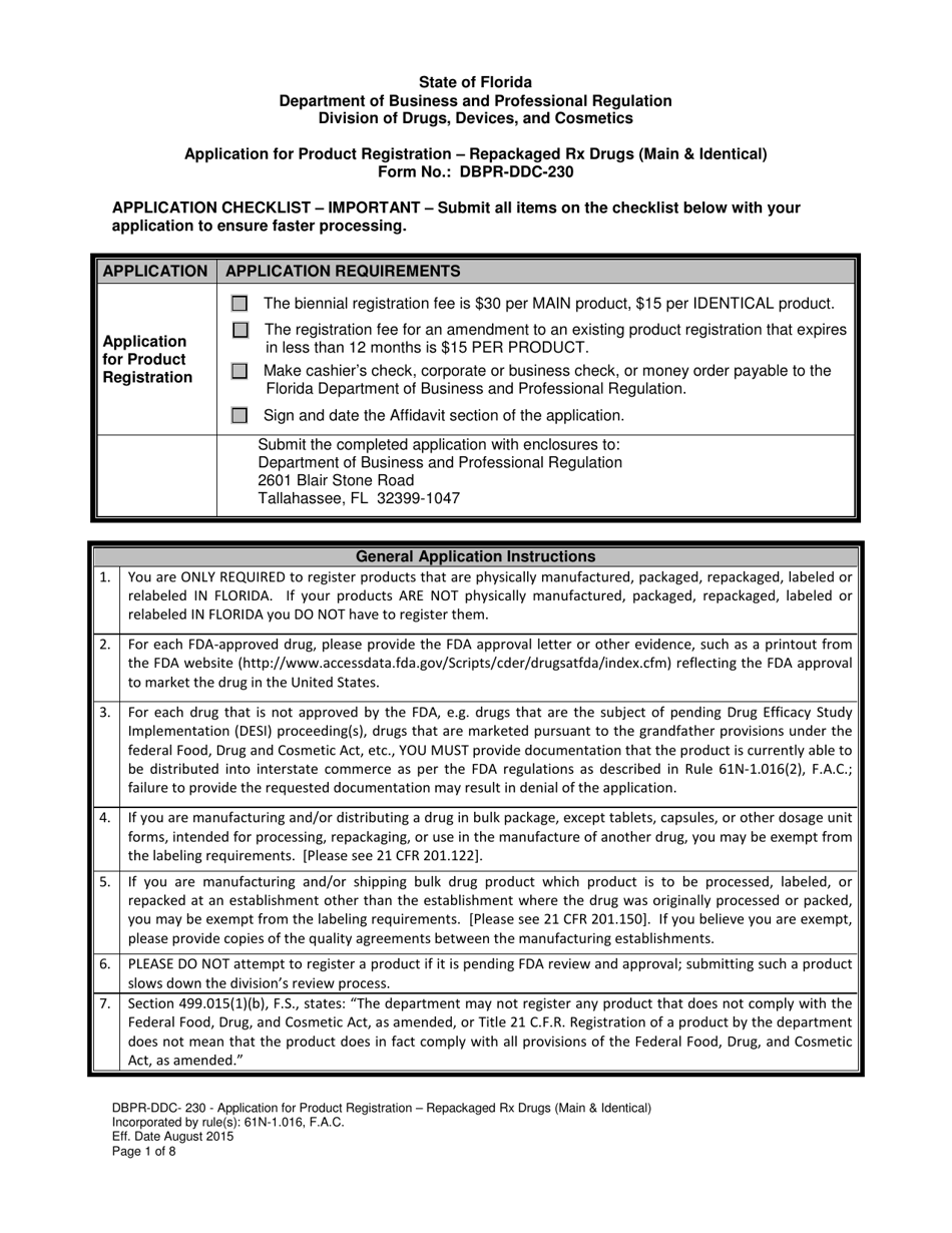 Form DBPR-DDC-230 - Fill Out, Sign Online and Download Printable PDF ...