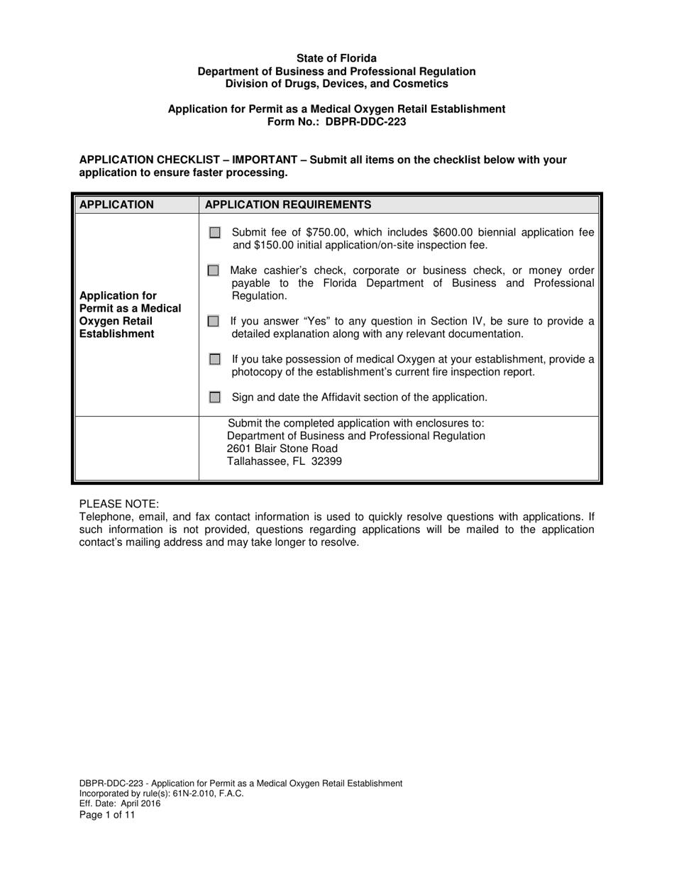 Form DBPR-DDC-223 - Fill Out, Sign Online and Download Printable PDF ...
