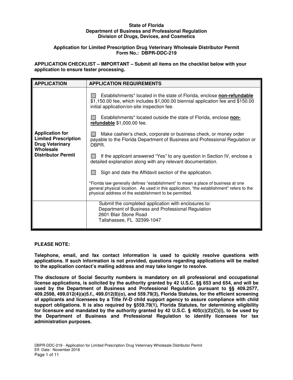 Form DBPR-DDC-219 - Fill Out, Sign Online and Download Printable PDF ...