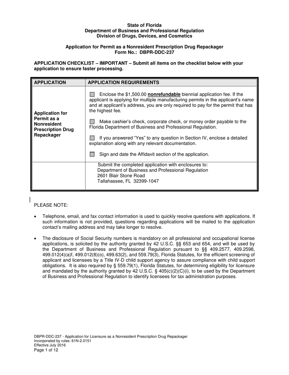 Form DBPR-DDC-237 - Fill Out, Sign Online and Download Printable PDF ...