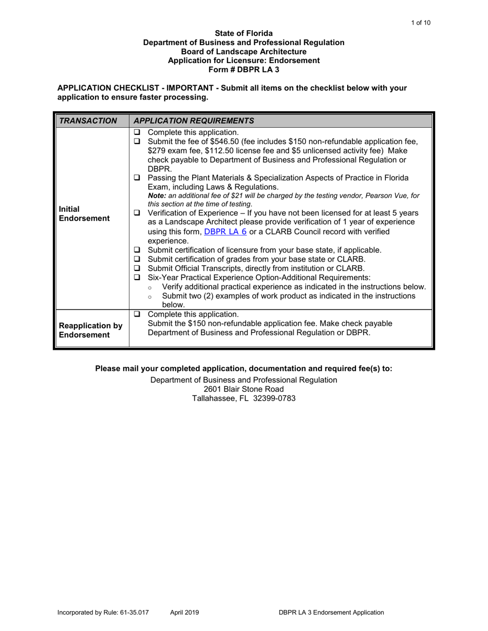 DBPR Form LA3 - Fill Out, Sign Online and Download Printable PDF ...