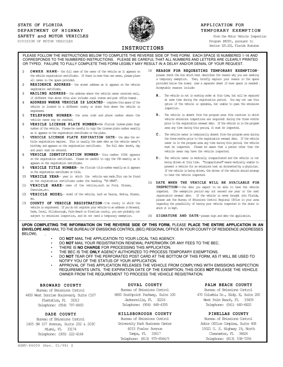 Form HSMV-86009 - Fill Out, Sign Online and Download Printable PDF ...