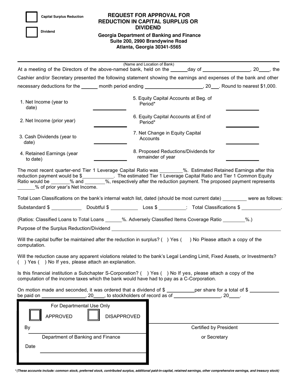 Georgia (United States) Request for Approval for Reduction in Capital ...