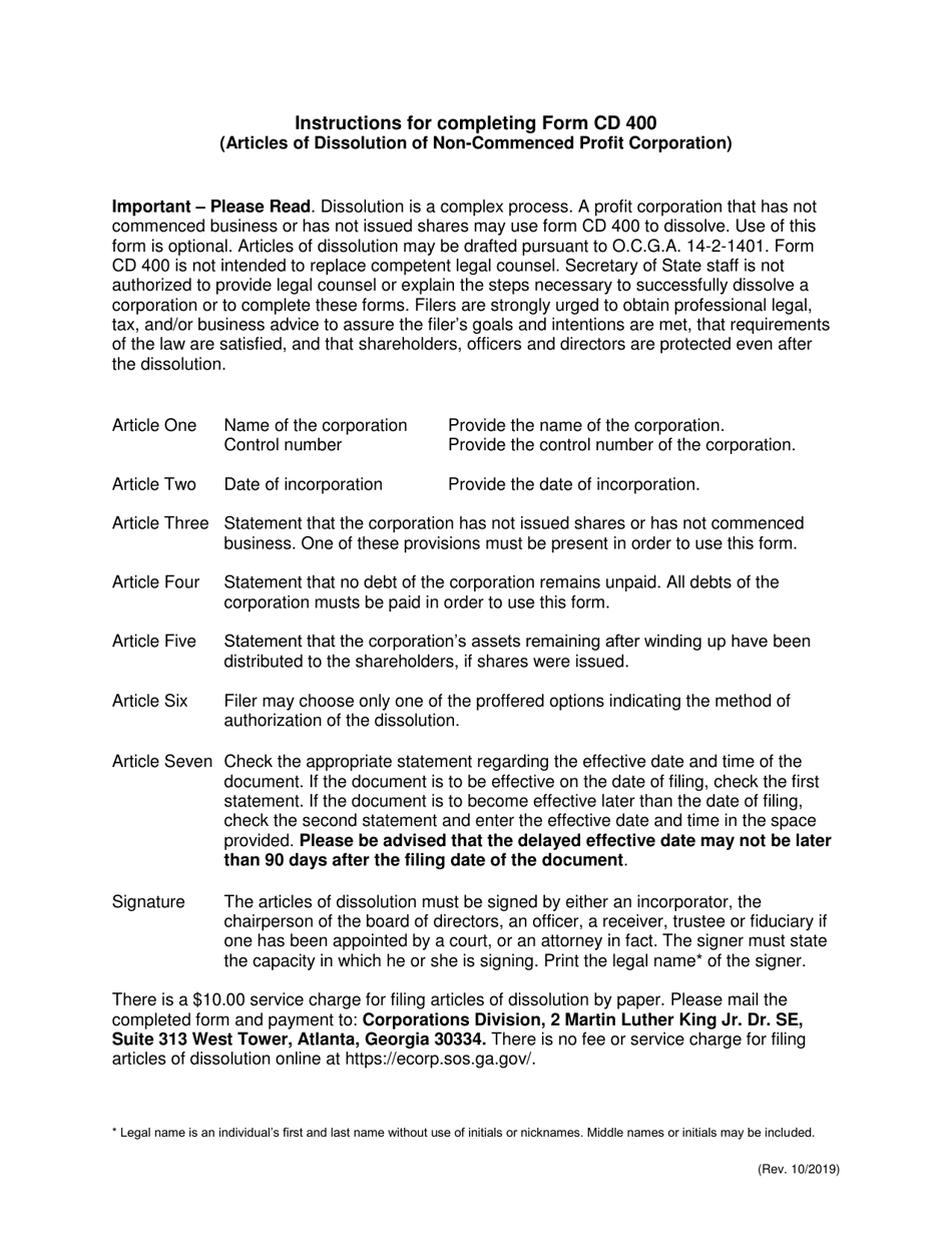 Form CD400 - Fill Out, Sign Online and Download Fillable PDF, Georgia ...