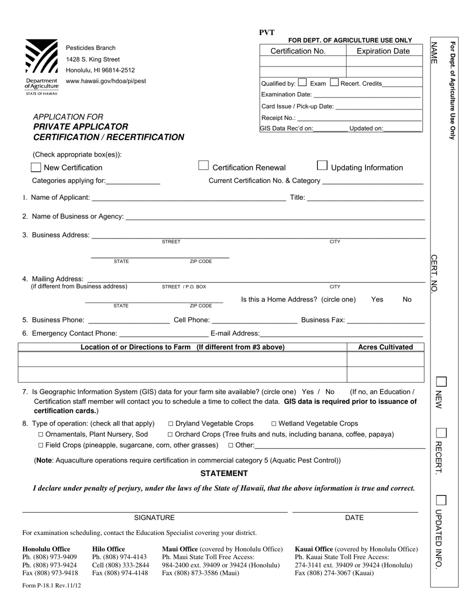 Form P-18.1 - Fill Out, Sign Online and Download Printable PDF, Hawaii ...