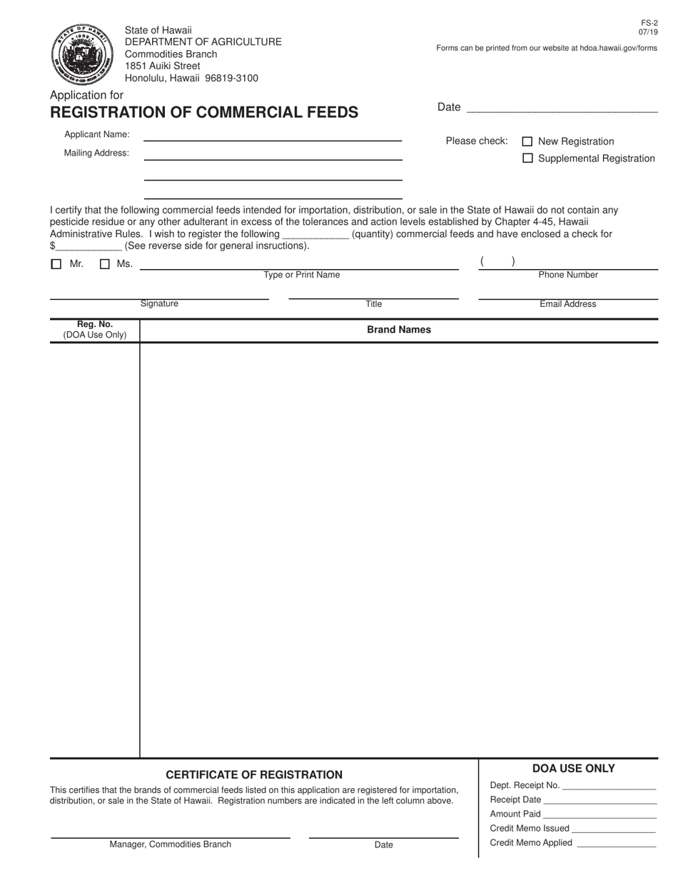 Form FS-2 - Fill Out, Sign Online and Download Printable PDF, Hawaii ...