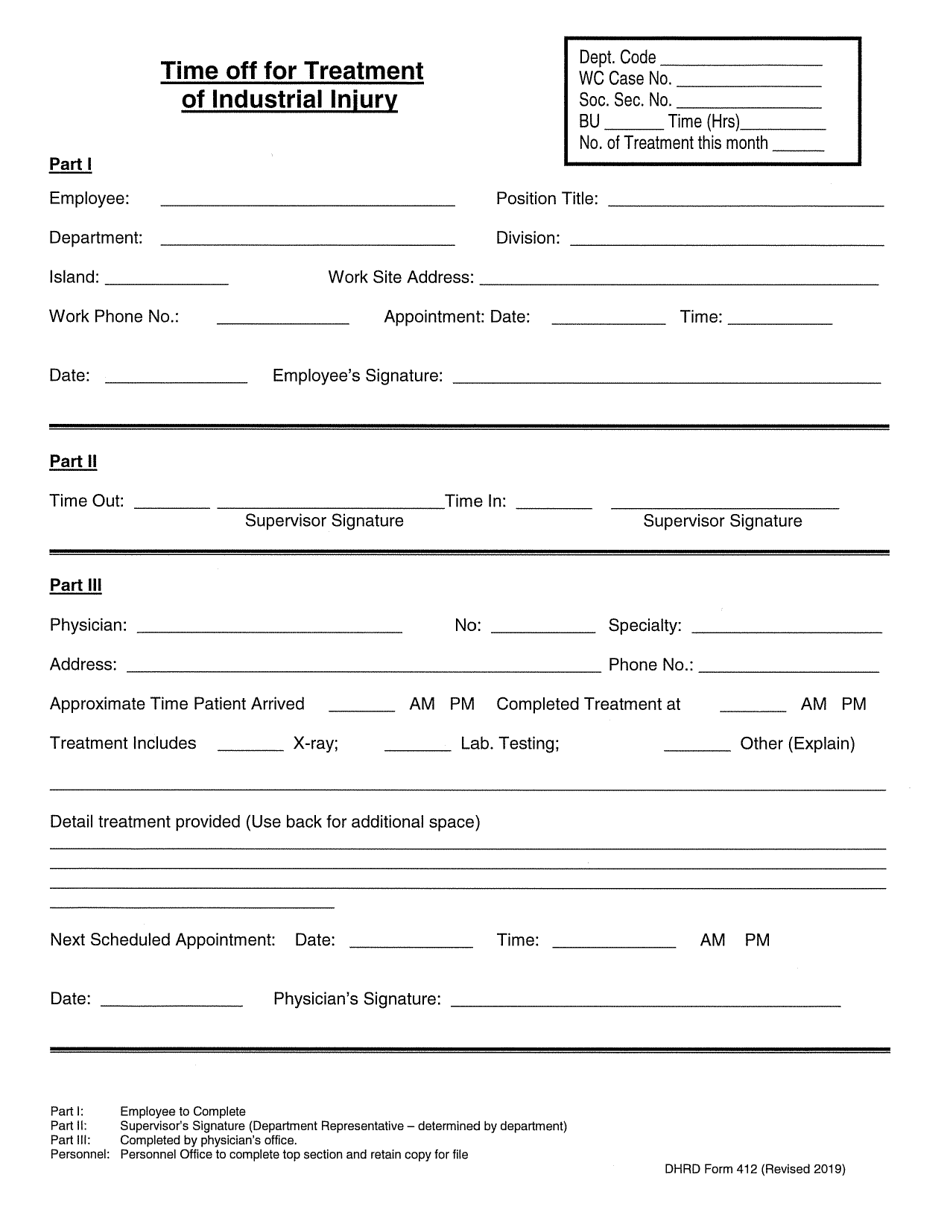 HRD Form 412 - Fill Out, Sign Online and Download Printable PDF, Hawaii ...
