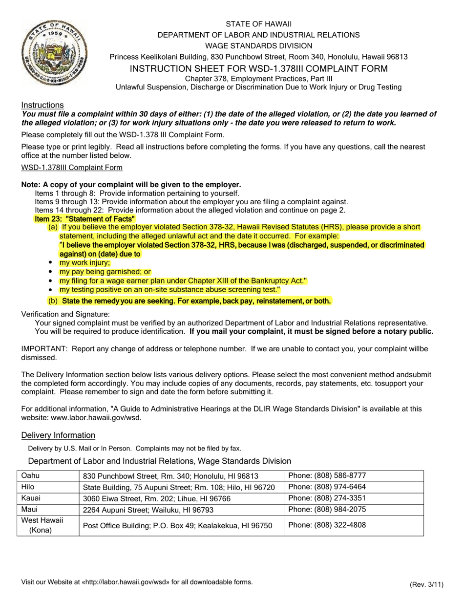 Form WSD-1.378III - Fill Out, Sign Online and Download Fillable PDF ...