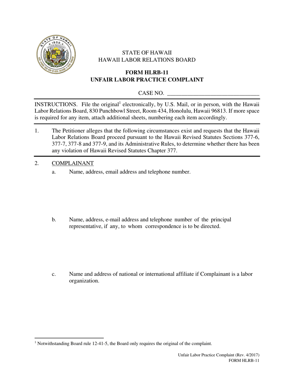 Form HLRB-11 - Fill Out, Sign Online and Download Fillable PDF, Hawaii ...