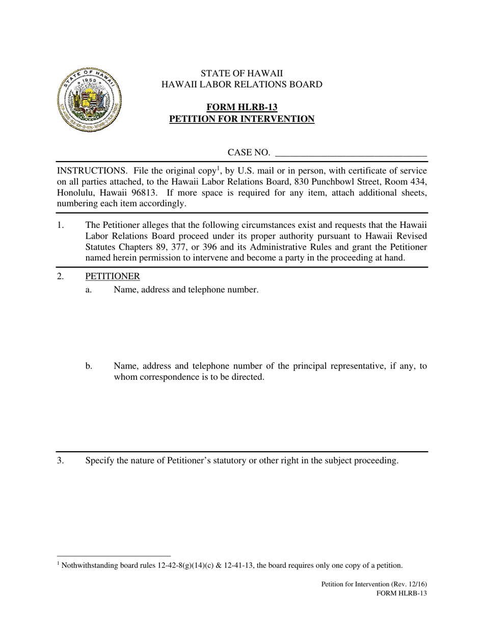 Form HLRB-13 - Fill Out, Sign Online and Download Fillable PDF, Hawaii ...