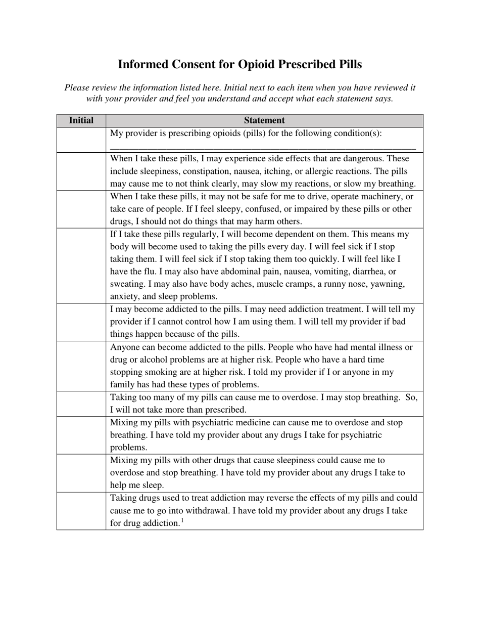 Hawaii Informed Consent for Opioid Prescribed Pills - Fill Out, Sign ...