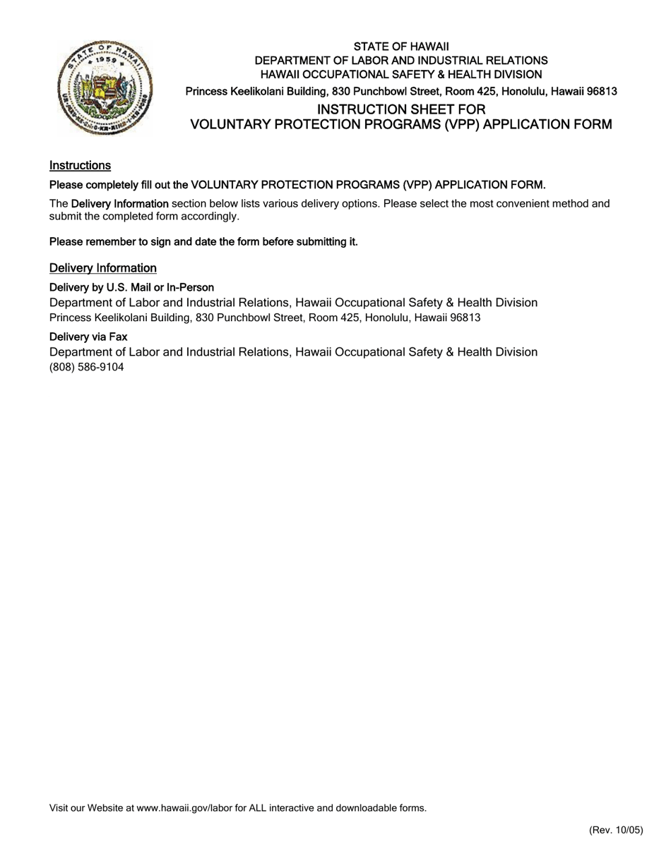 Hawaii Voluntary Protection Programs (Vpp) Application Form - Fill Out ...