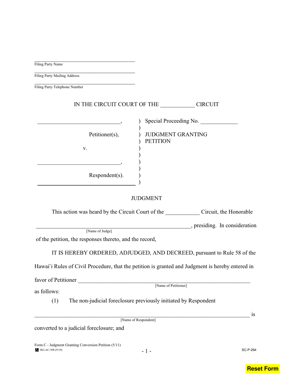 Form C (SC-P-294) - Fill Out, Sign Online and Download Fillable PDF ...