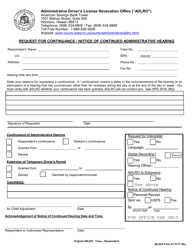 AD-DUI Form 41 Download Fillable PDF or Fill Online Request for Continuance/Notice of Continued ...