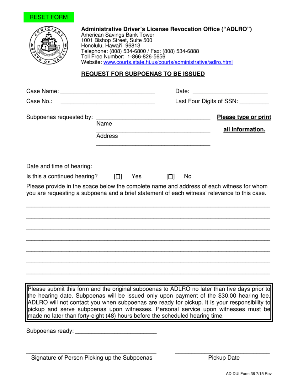 AD-DUI Form 36 - Fill Out, Sign Online and Download Fillable PDF ...