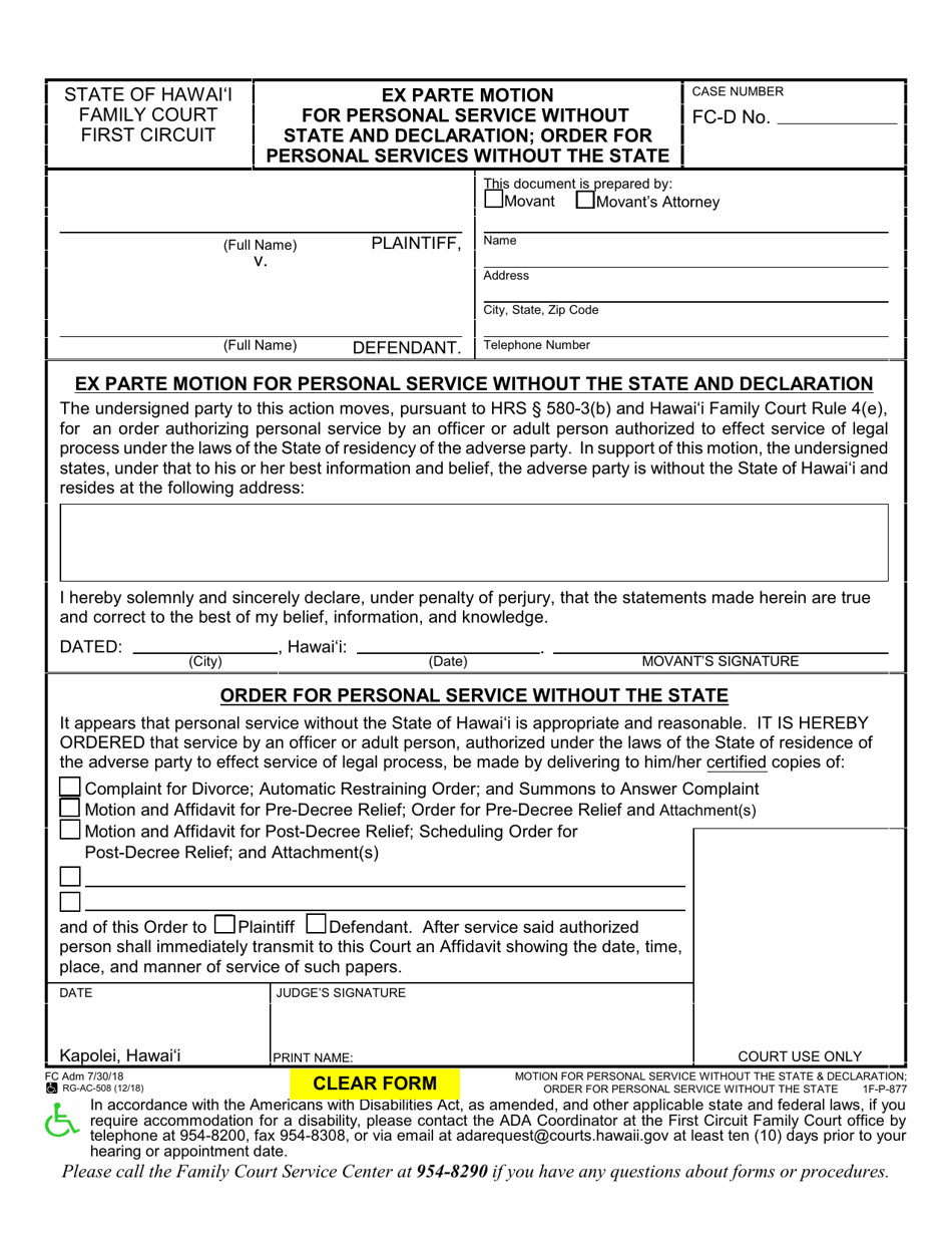 Form 1F-P-877 - Fill Out, Sign Online and Download Fillable PDF, Hawaii ...