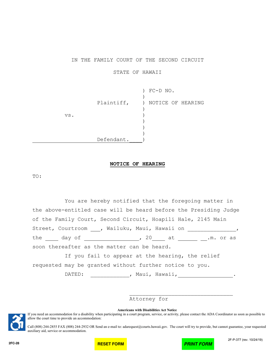 Form 2F-P-377 - Fill Out, Sign Online and Download Fillable PDF, Hawaii ...