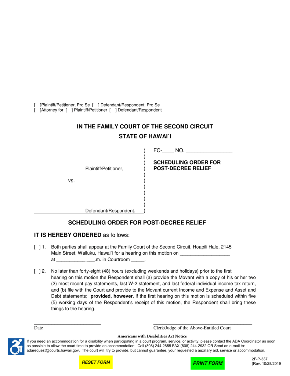 Form 2F-P-337 - Fill Out, Sign Online and Download Fillable PDF, Hawaii ...