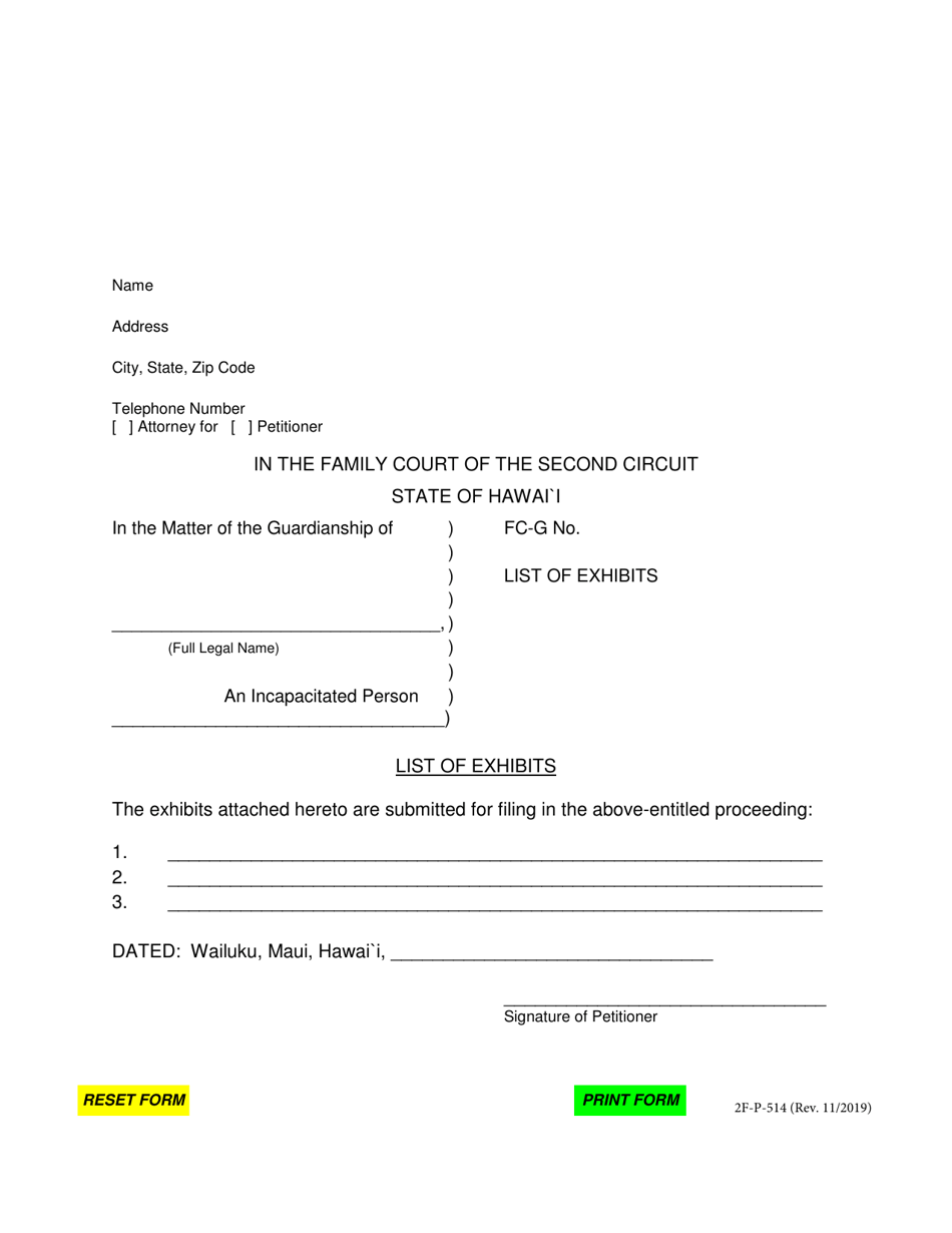Form 2F-P-514 - Fill Out, Sign Online and Download Fillable PDF, Hawaii ...