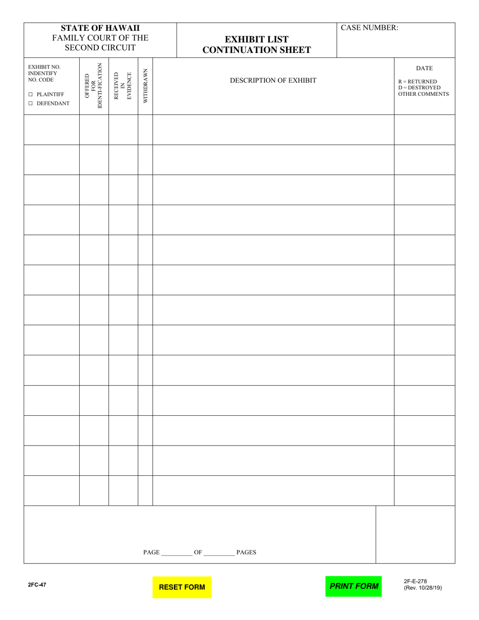 Form 2F-E-278 - Fill Out, Sign Online and Download Fillable PDF, Hawaii ...