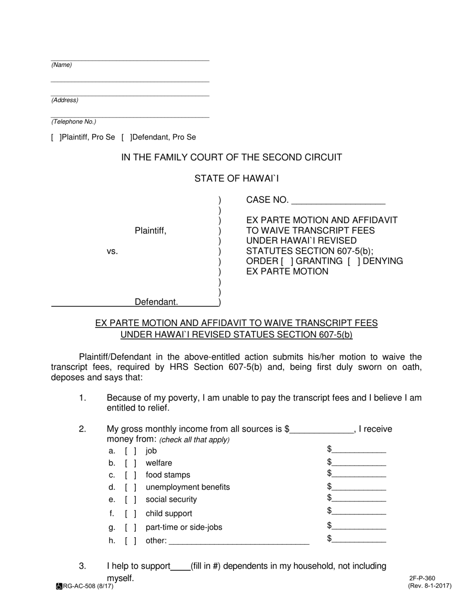 Form 2F-P-360 - Fill Out, Sign Online and Download Fillable PDF, Hawaii ...