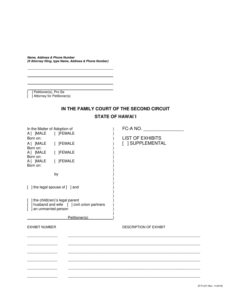 Form 2F-P-227 - Fill Out, Sign Online and Download Fillable PDF, Hawaii ...