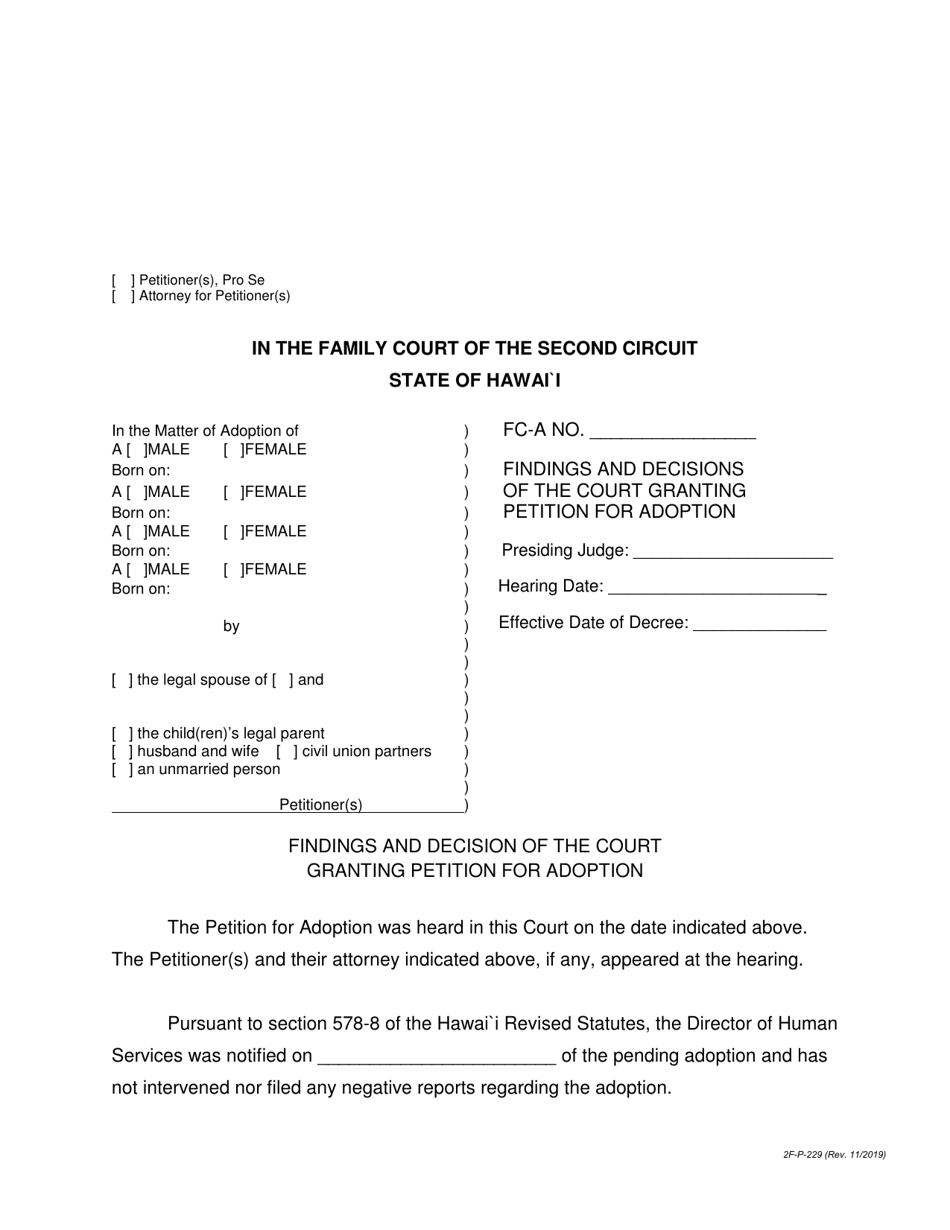 Form 2F-P-229 - Fill Out, Sign Online and Download Fillable PDF, Hawaii ...
