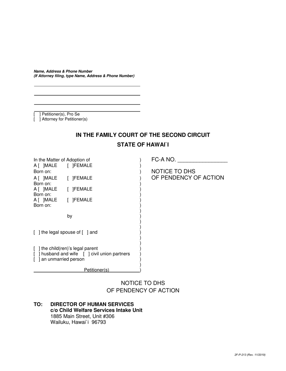 Form 2F-P-213 - Fill Out, Sign Online and Download Fillable PDF, Hawaii ...
