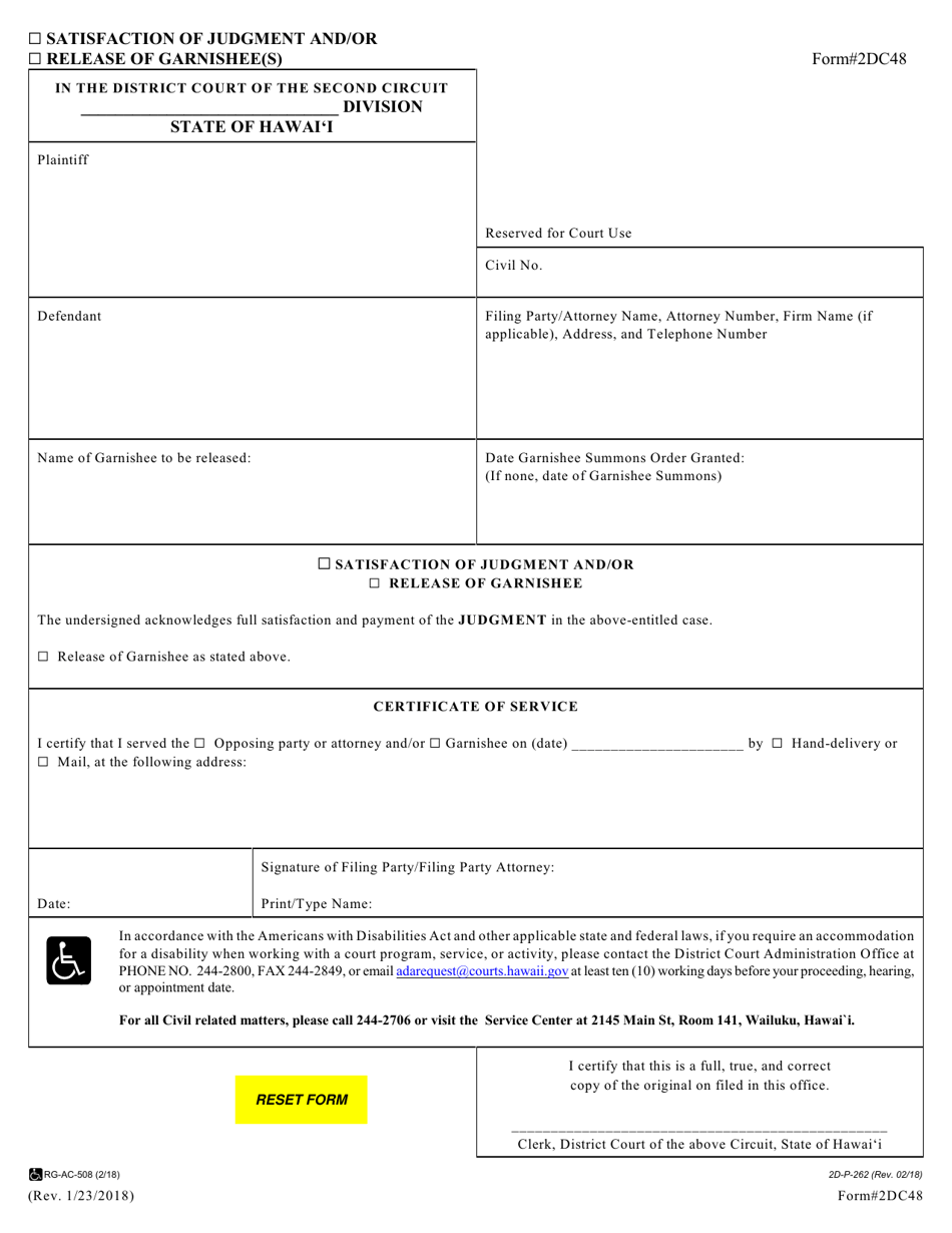 Form 2DC48 - Fill Out, Sign Online and Download Fillable PDF, Hawaii ...