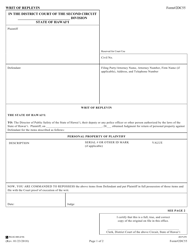 Form 2DC55 Download Fillable PDF or Fill Online Writ of Replevin Hawaii ...