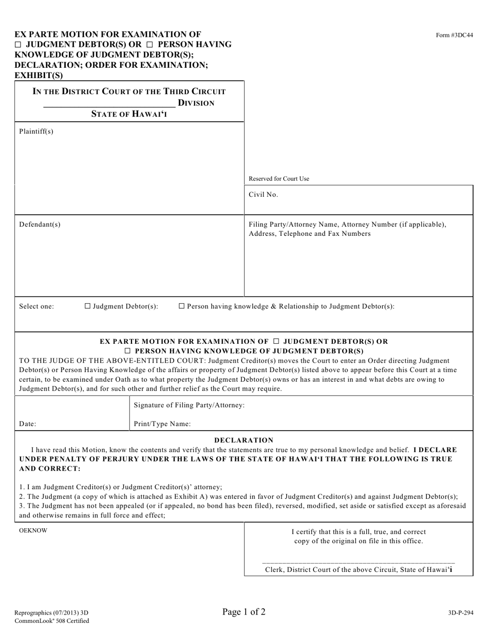 Form 3DC44 - Fill Out, Sign Online and Download Fillable PDF, Hawaii ...
