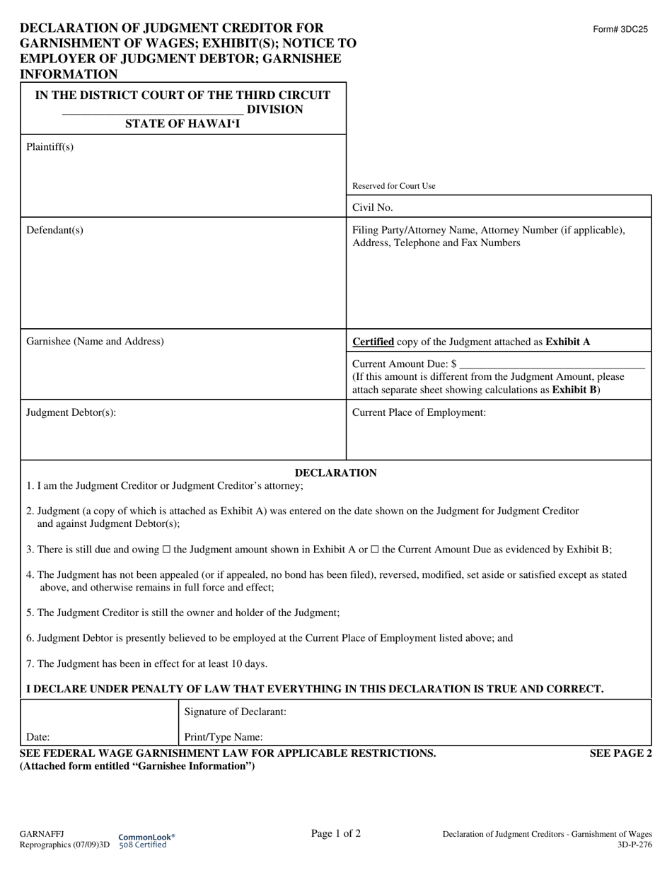 Form 3DC25 - Fill Out, Sign Online and Download Fillable PDF, Hawaii ...