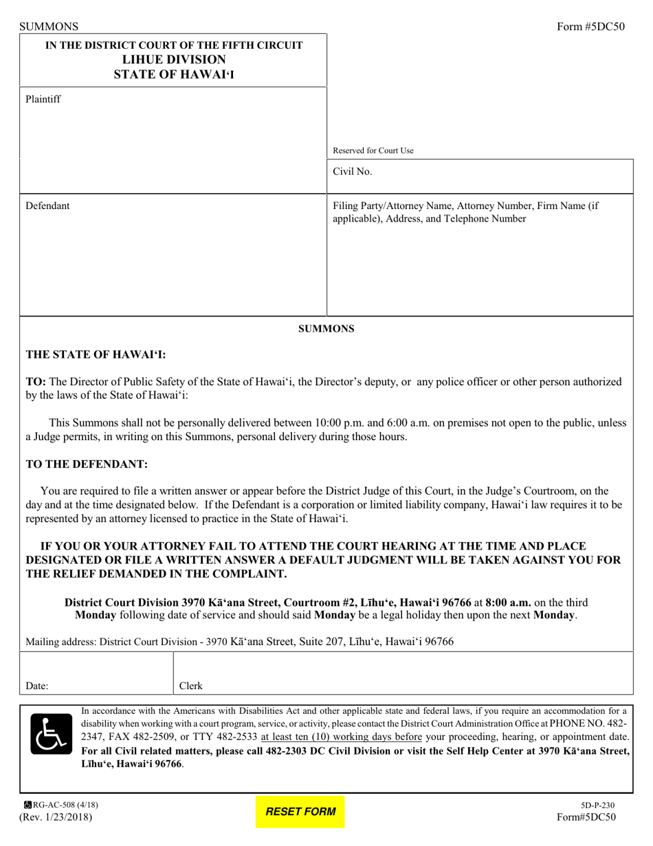 Form 5DC50 - Fill Out, Sign Online and Download Fillable PDF, Hawaii ...