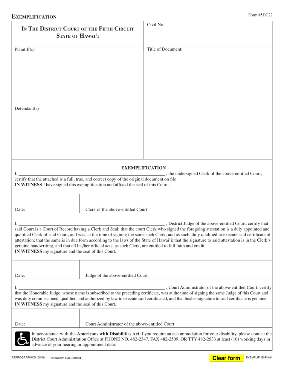 Form 5DC22 - Fill Out, Sign Online and Download Fillable PDF, Hawaii ...