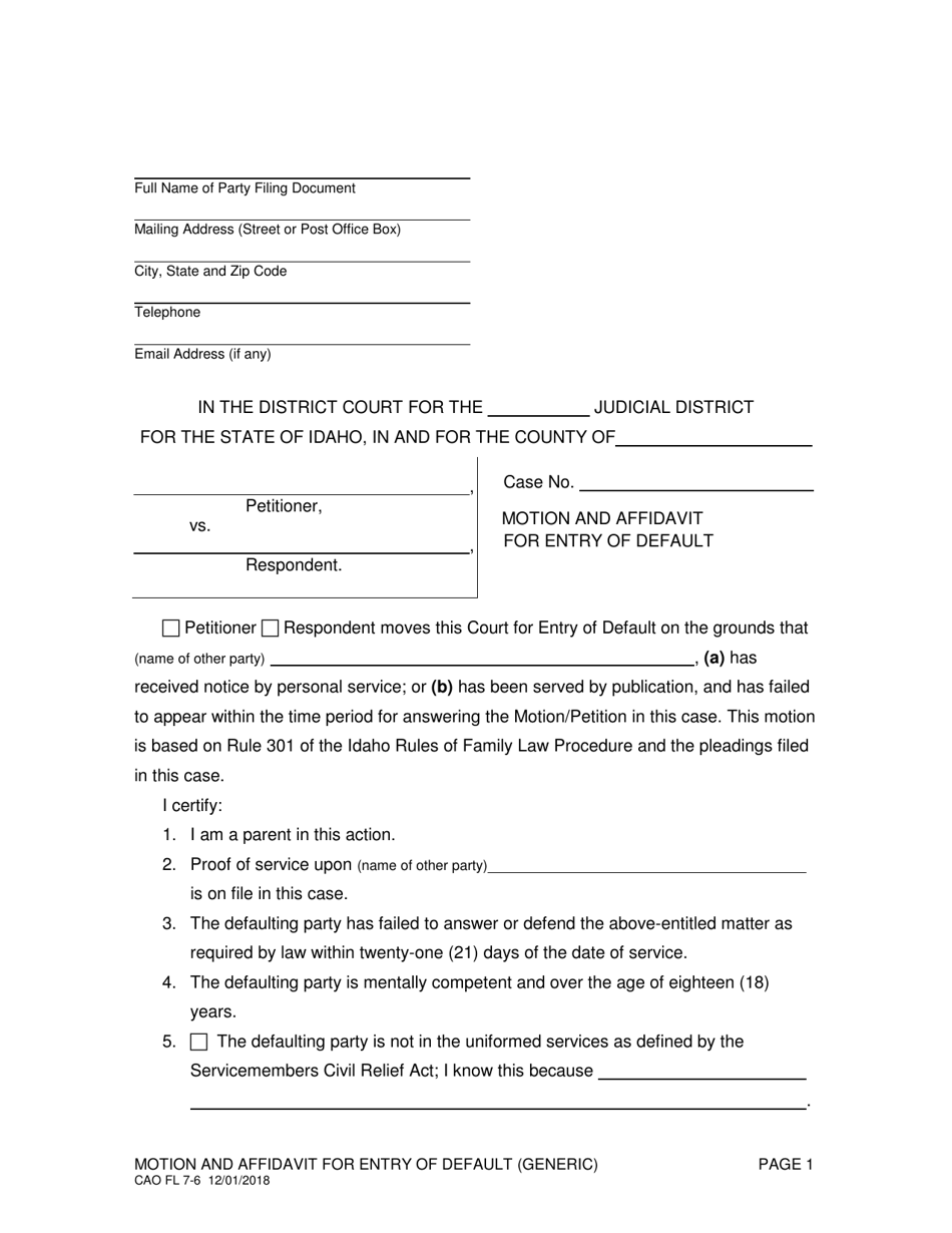 Form CAO FL7-6 - Fill Out, Sign Online and Download Printable PDF, Idaho | Templateroller