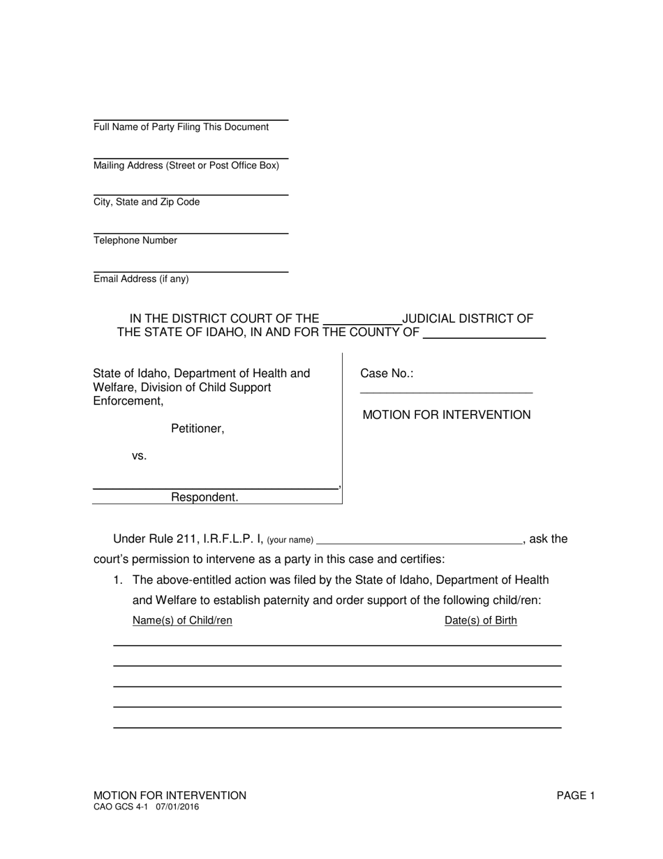 Form CAO GCS4-1 Download Printable PDF or Fill Online Motion for ...