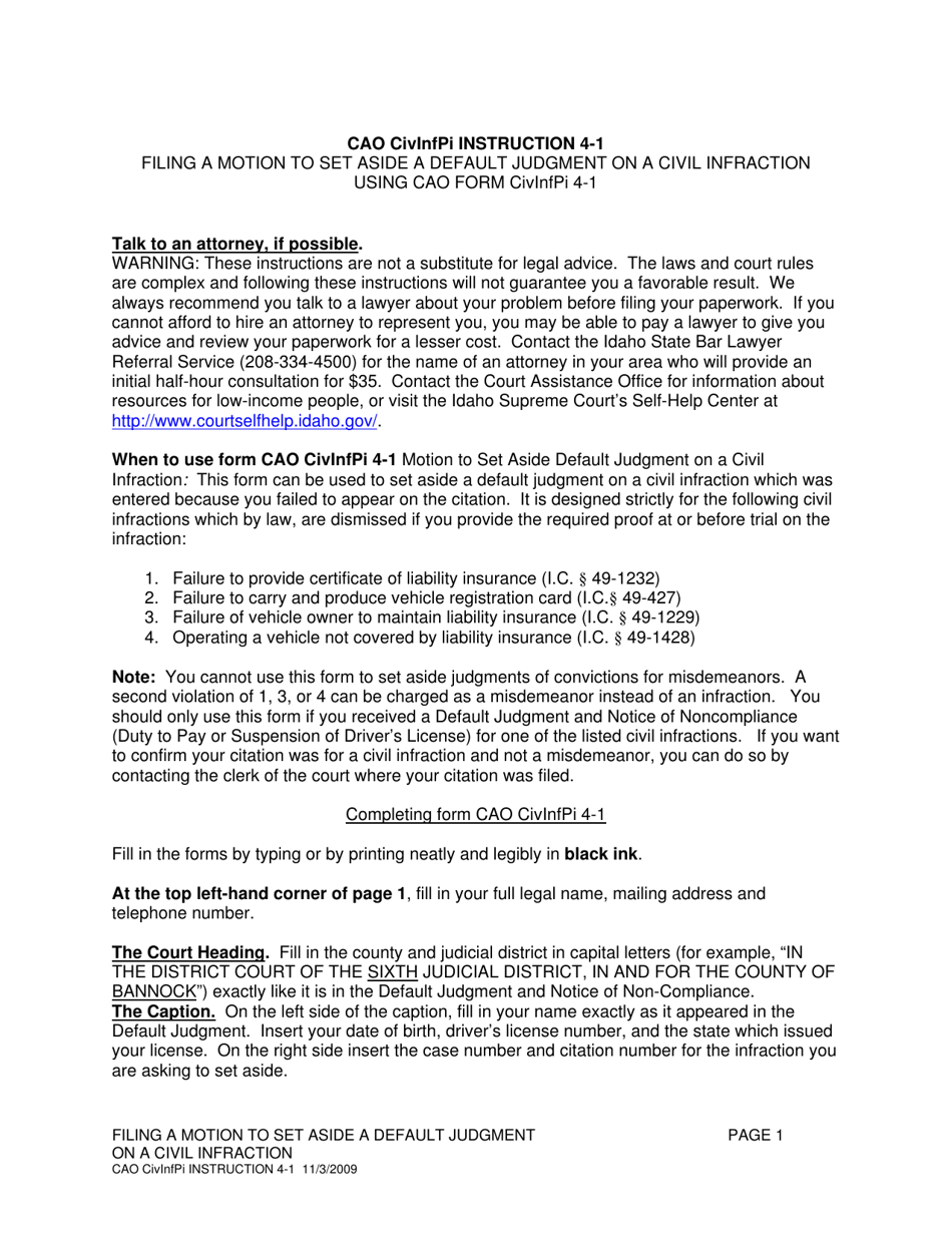 Download Instructions for Form CAO CivInfPi4-1 Motion and Affidavit to ...