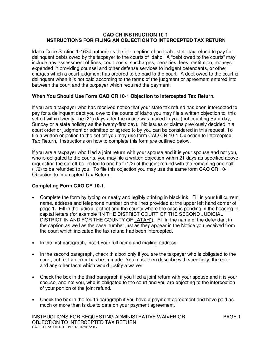 Download Instructions for Form CAO CR10-1 Objection to Intercepted Tax ...